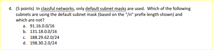 Solved (5 points) In classful networks, only default subnet | Chegg.com