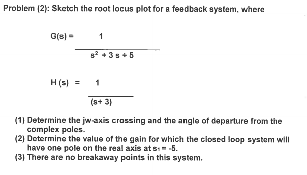 Solved Problem (2): Sketch the root locus plot for a | Chegg.com