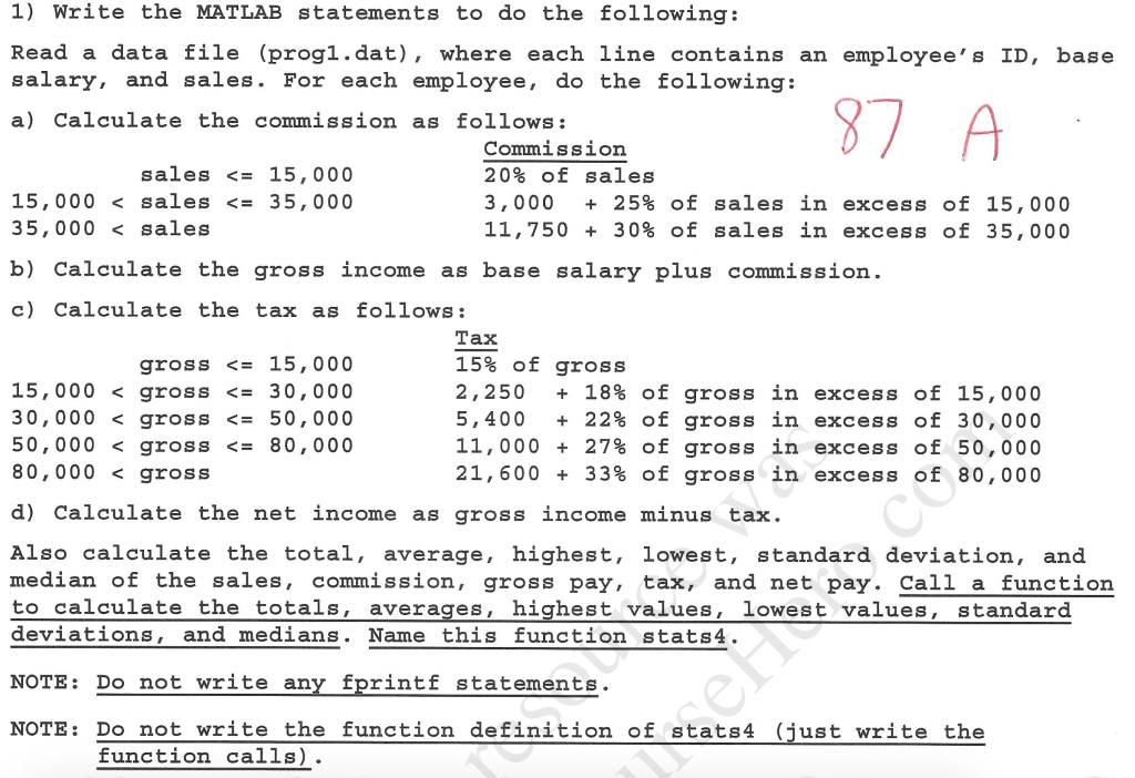 1) Write the MATLAB statements to do the following: | Chegg.com