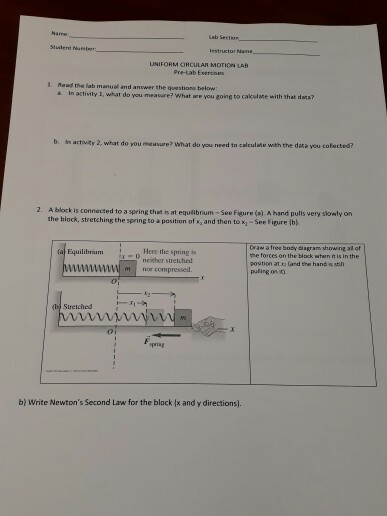 Solved UNIFORM CIRCULAR MOTION LAB Pre-Lab Exercos a. In | Chegg.com