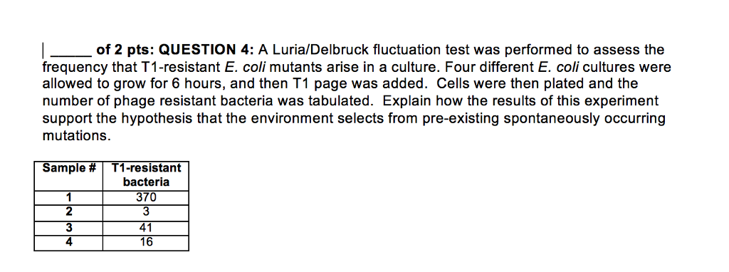 Solved A Luria/Delbruck fluctuation test was performed to | Chegg.com