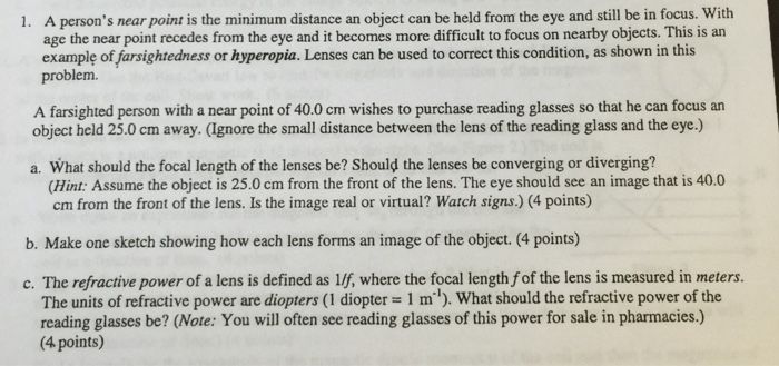 Solved A person's near point is the minimum distance an | Chegg.com