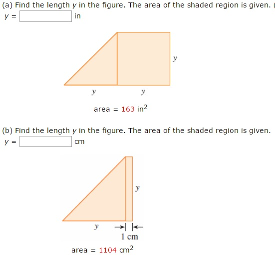 Solved Find the length y in the figure. The area of the | Chegg.com
