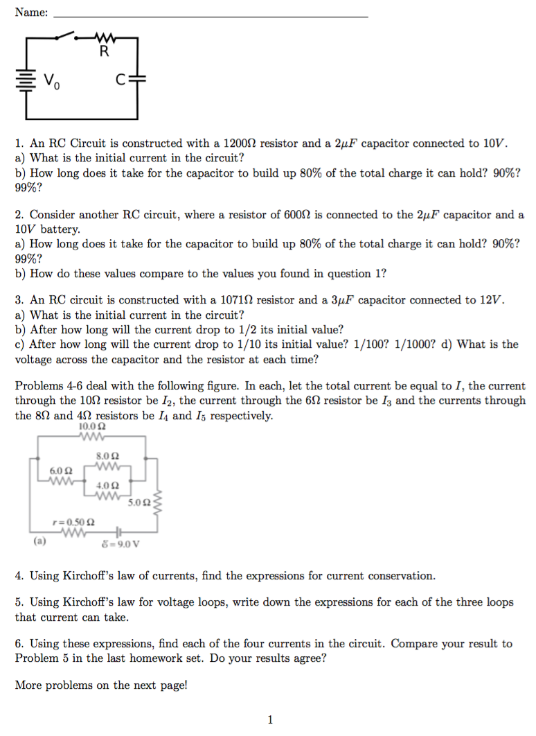 Solved An RC Circuit is constructed with a 1200 Ohm | Chegg.com