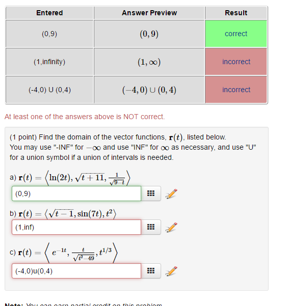 Solved Entered Answer Preview Result (0,9) (0,9) correct | Chegg.com