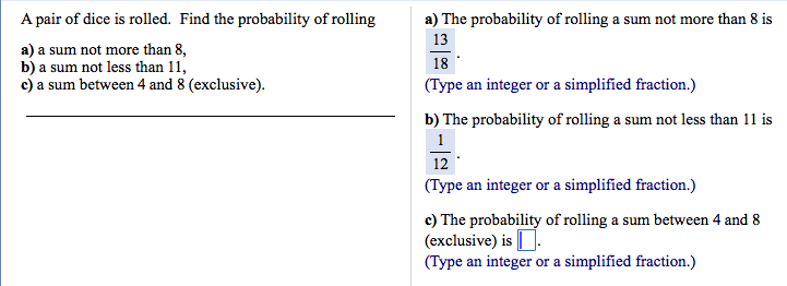 Solved A pair of dice is rolled. Find the probability of | Chegg.com