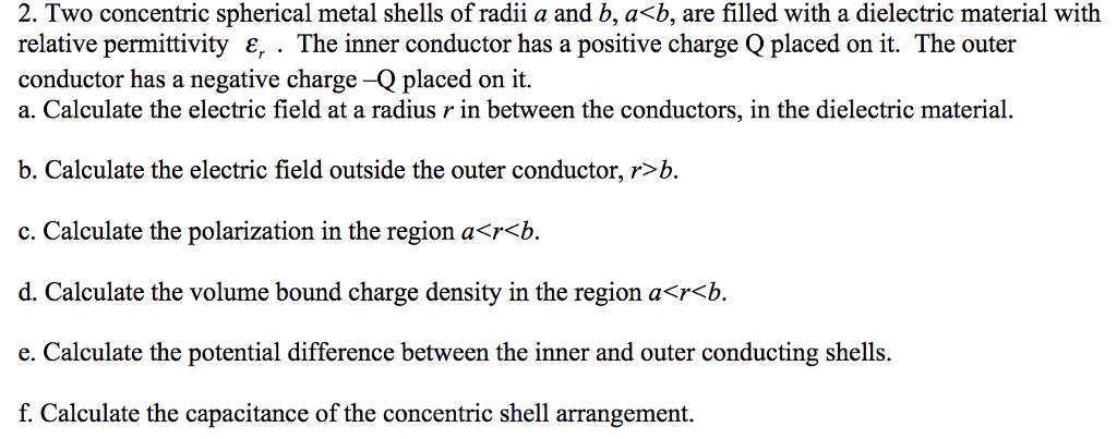 Two concentric spherical metal shells of radii a and | Chegg.com