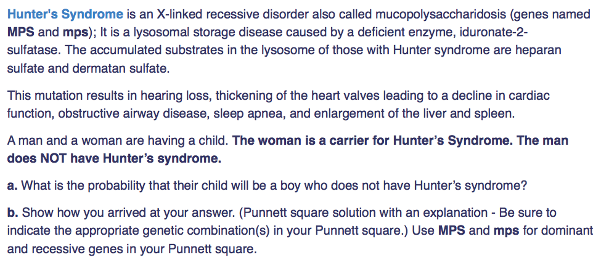 Solved Hunter's Syndrome is an X-linked recessive disorder | Chegg.com