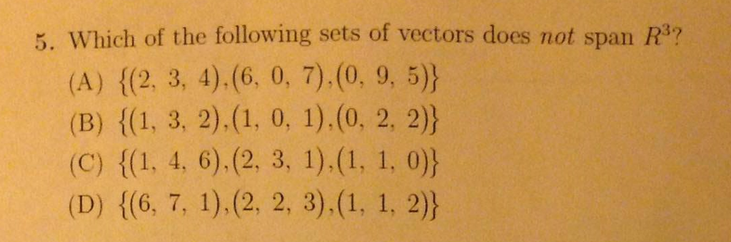 Solved Which of the following sets of vectors does not span | Chegg.com