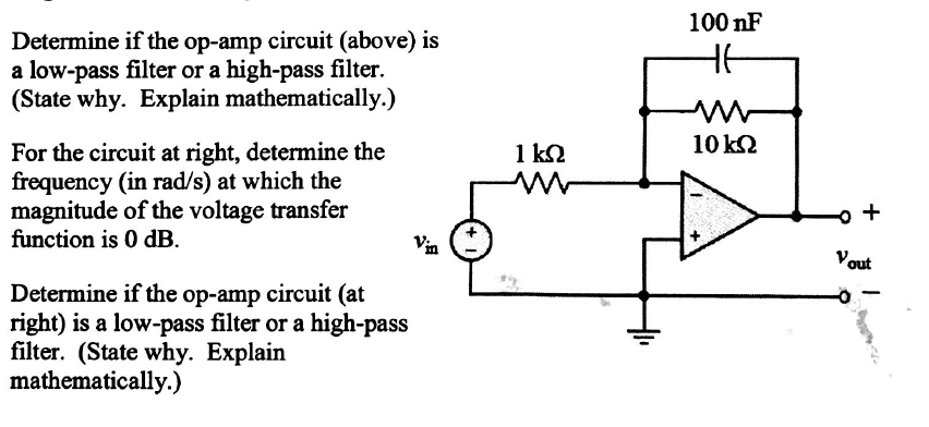 Solved A.) Determine if the op-amp circuit is a low pass | Chegg.com