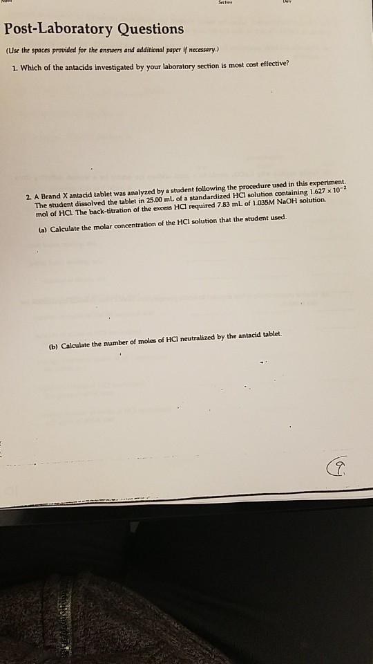 Solved Post Laboratory Questions Use The Spaces Provided