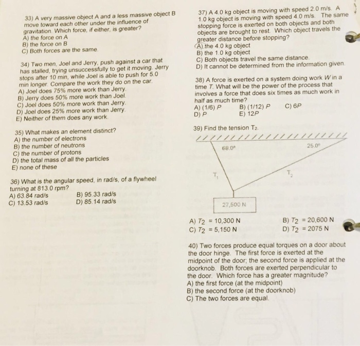 Solved [Multiple Choice] Intro to physics, study guide. Can | Chegg.com