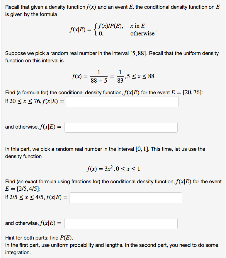 Solved Recall that given a density function f(x) and an | Chegg.com