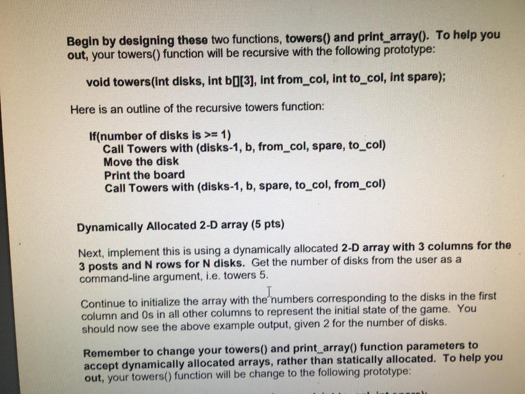 Solved Begin by designing these two functions, towers() and | Chegg.com