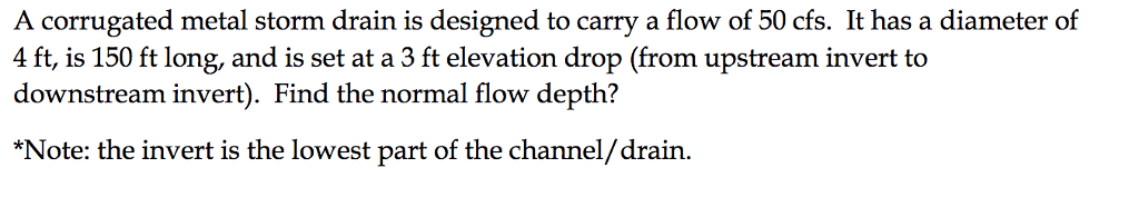 Solved A corrugated metal storm drain is designed to carry a | Chegg.com