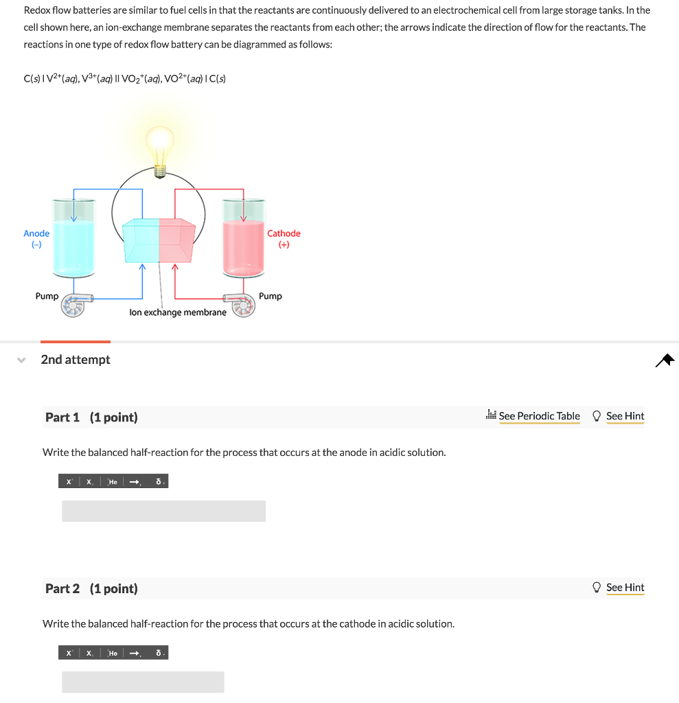 Solved Redox flow batteries are similar to fuel cells in | Chegg.com