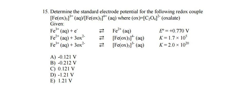 Solved Determine The Standard Electrode Potential For The
