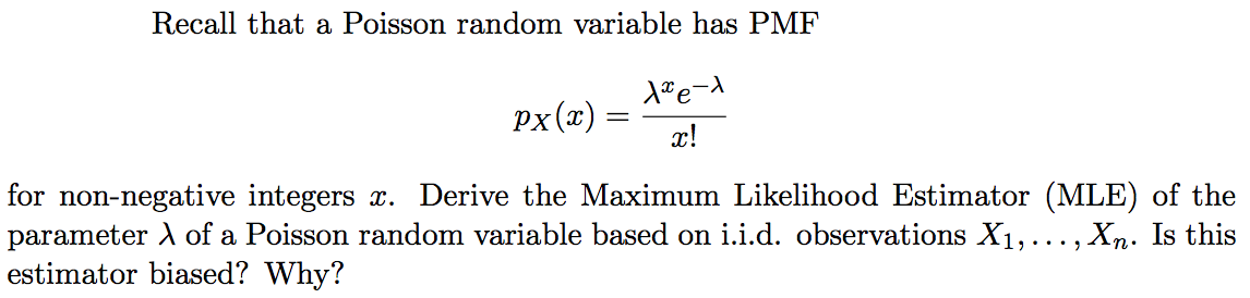 Solved Recall that a Poisson random variable has PMF for | Chegg.com