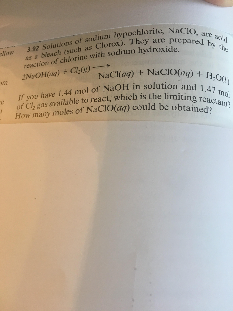 Solved Solutions of sodium hypochlorite, NaClO, are sold as | Chegg.com