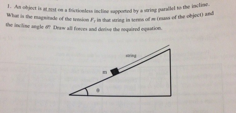 Solved 1. An object is at rest o n a frictionless incline | Chegg.com