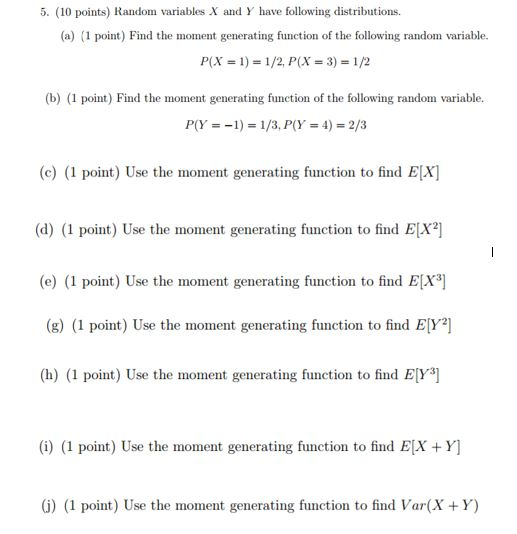 Solved Random variables X and Y have following | Chegg.com