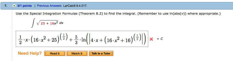Solved Use the Special Integration Formulas (Theorem 8.2) to | Chegg.com
