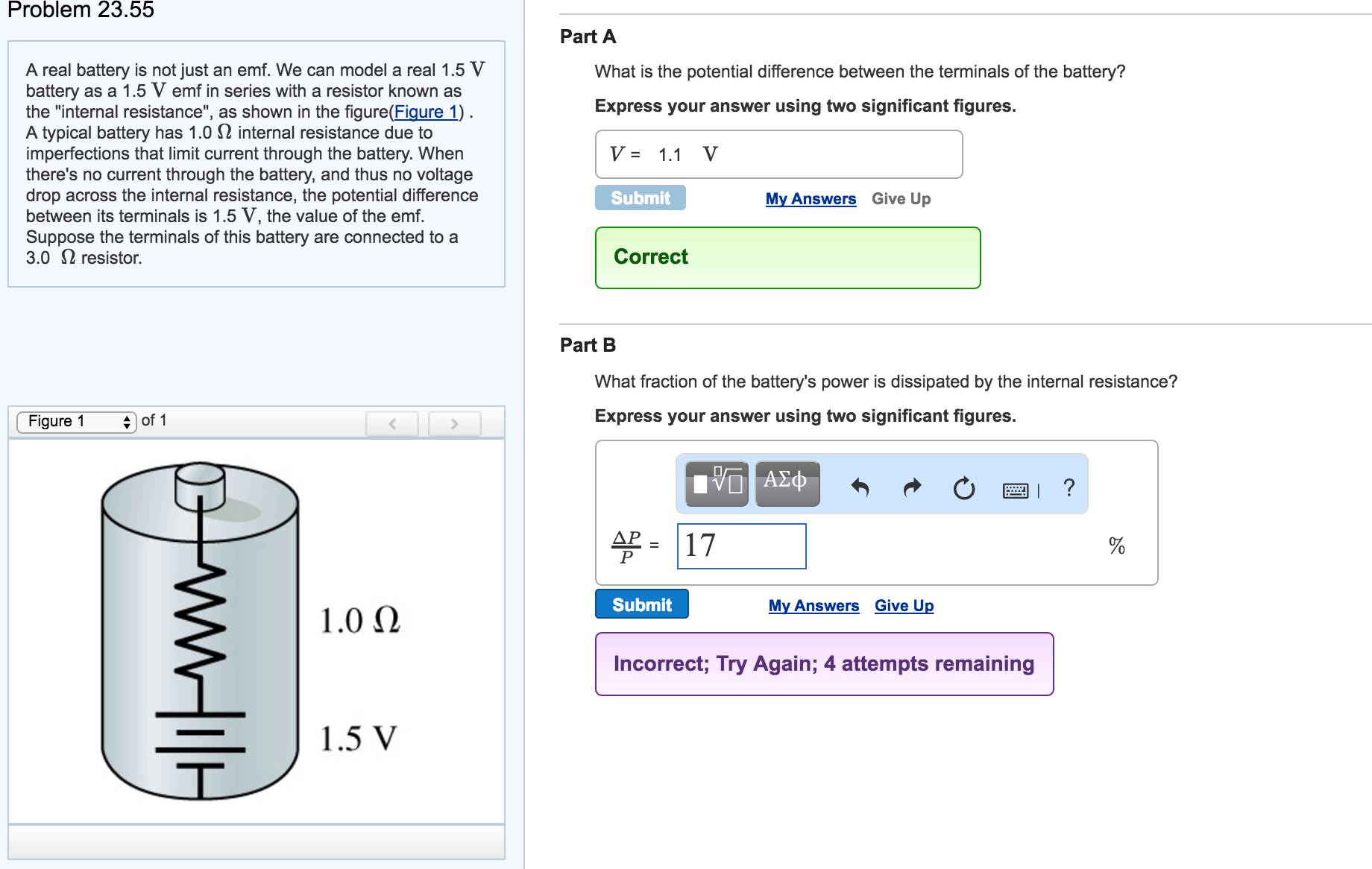 Solved A real battery is not just an emf. We can model a | Chegg.com
