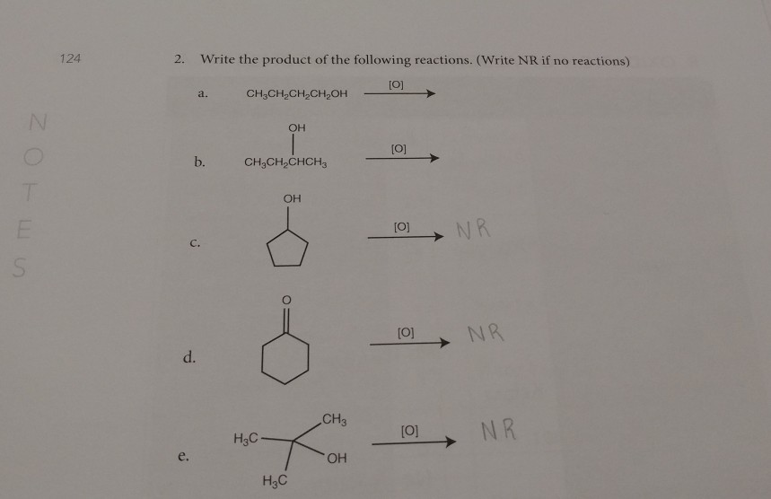Solved 124 2 Write The Product Of The Following Reactions