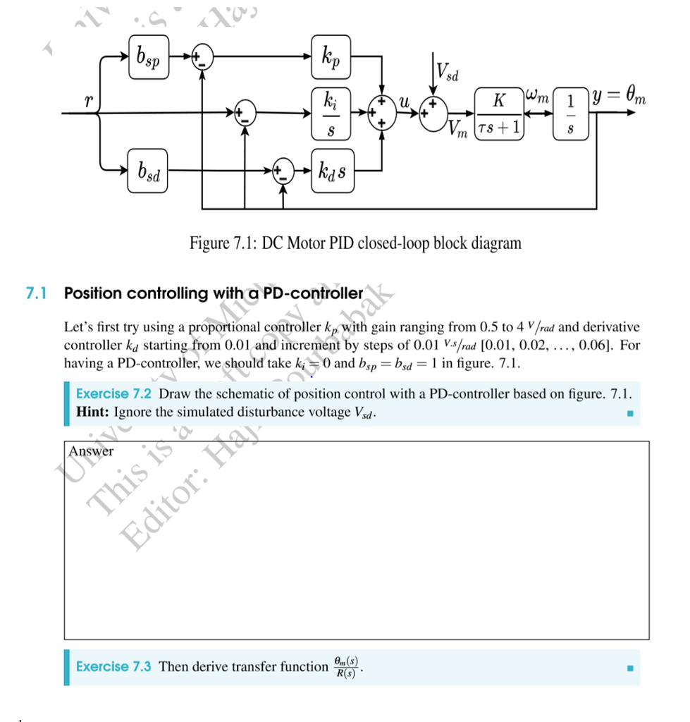 Solved sp TS+1 sd Figure 7.1: DC Motor PID closed-loop block | Chegg.com