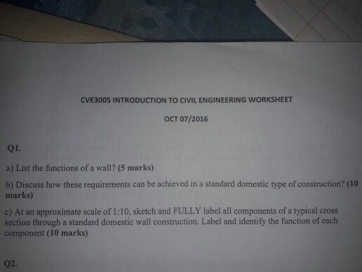 Solved CVE3005 INTRODUCTION TO CIVIL ENGINEERING WORKSHEET | Chegg.com