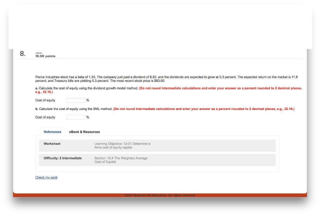 Solved a. Calculate the cost of equity using the dividend | Chegg.com Solved a. Calculate the cost of equity using the dividend | Chegg.com