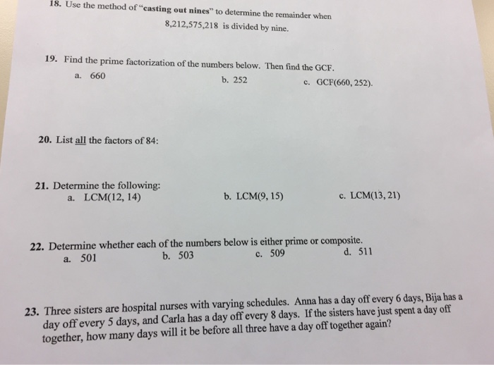Solved Use the method of "casting out nines" to determine | Chegg.com