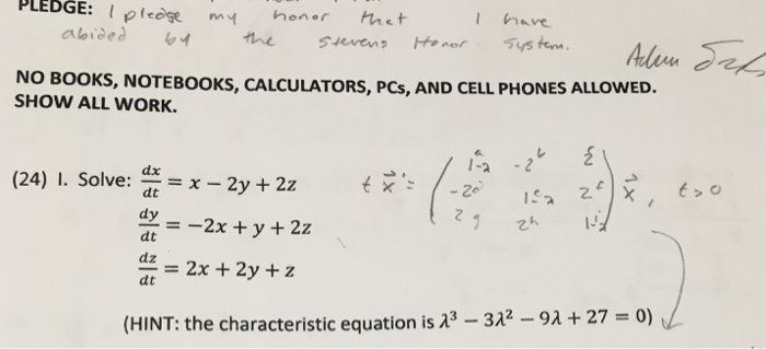Solved Solve: dx/dt = x - 2y + 2z dy/dt = - 2x + y + 2z | Chegg.com