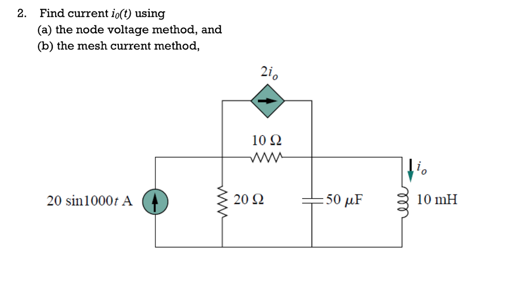 Solved 2. Find current io(t) using (a) the node voltage | Chegg.com