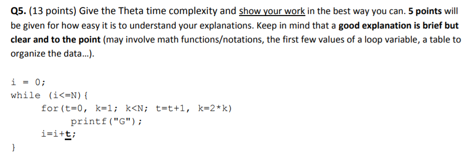 Give the Theta time complexity and show your work in | Chegg.com
