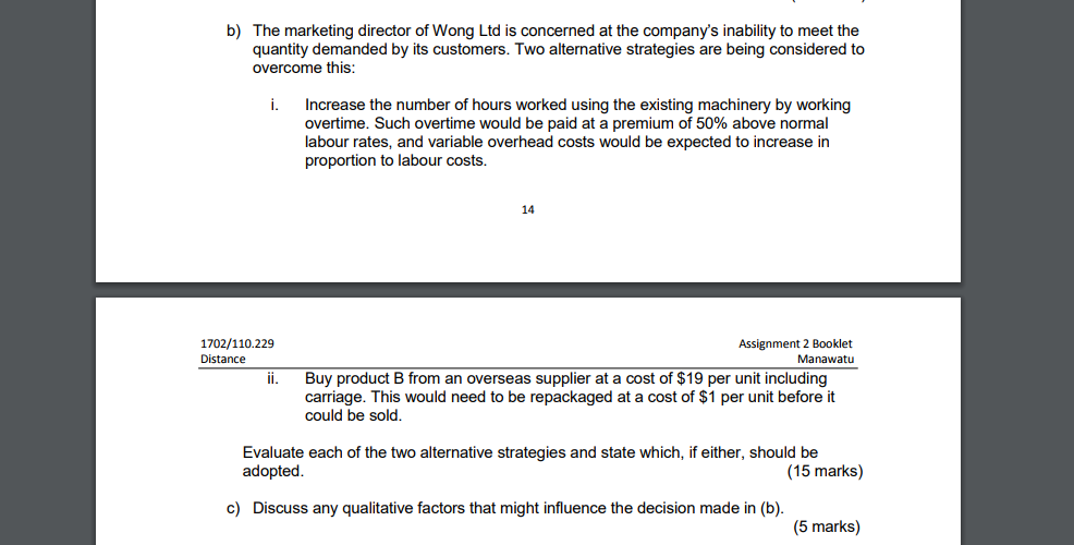 Solved Question 4: Decision making- limiting factors Wong | Chegg.com
