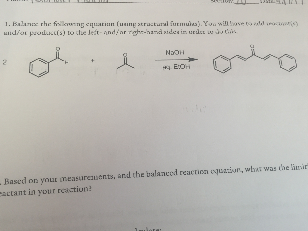 Balance the following equation (using structural | Chegg.com