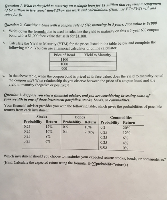 Solved What is the yield to maturity on a simple loan for $1 | Chegg.com