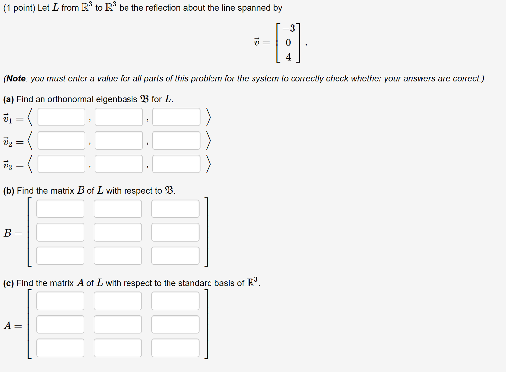 Solved (1 point) Let L from R3 to R3 be the reflection about | Chegg.com