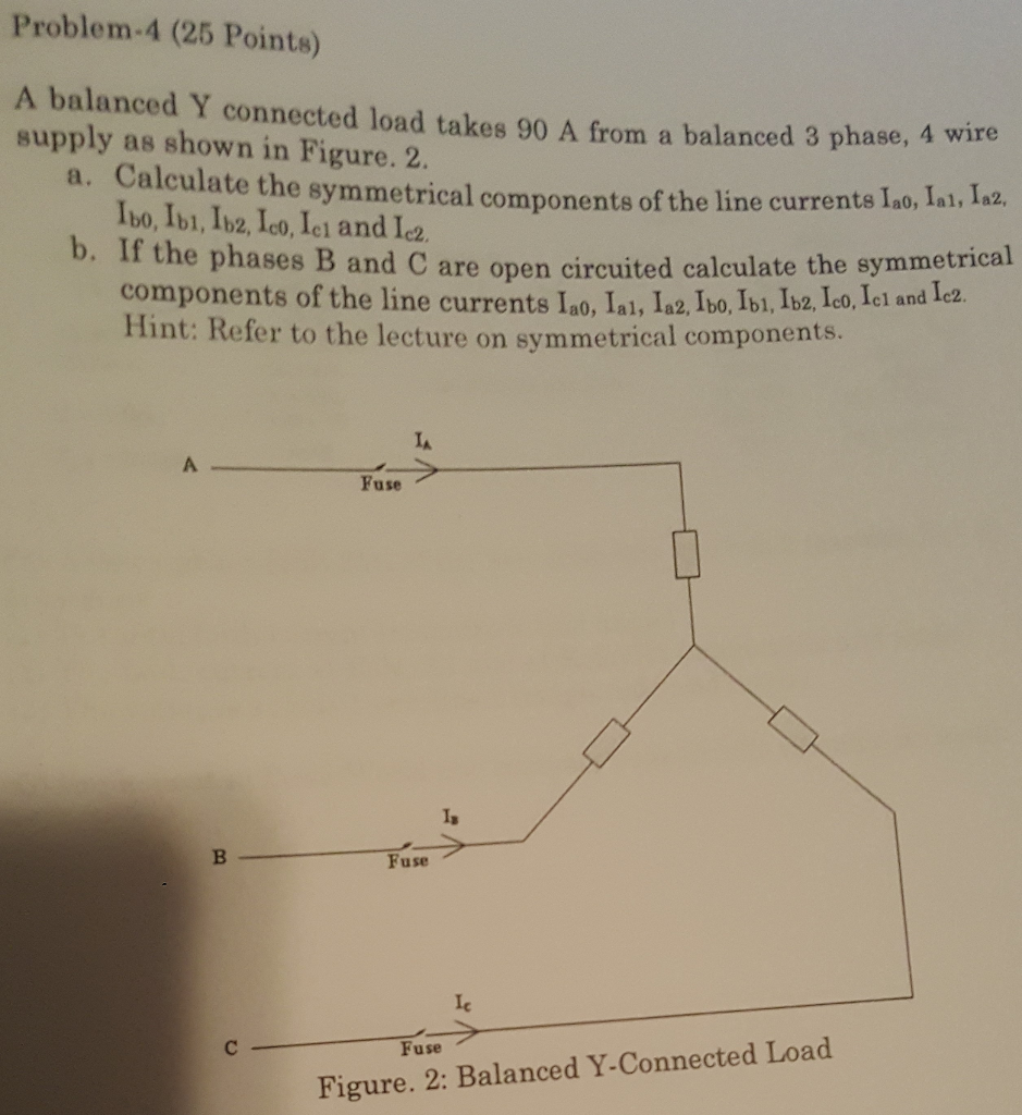 Solved Problem-4 (25 Points) A balanced Y connected load | Chegg.com
