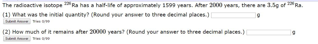 Solved The radioactive isotope^226 Ra has a half-life of | Chegg.com