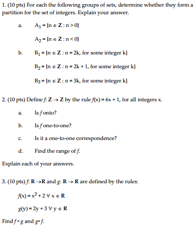 Solved 1. (10 pts) For each the following groups of sets, | Chegg.com