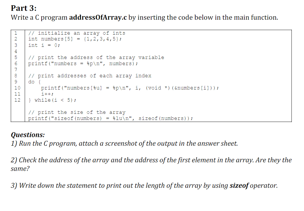Solved Part 3 Write A C Program Addressofarrayc By 0459