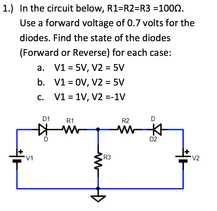 Solved 1.) In the circuit below, R1=R2=R3 =1000. Use a | Chegg.com