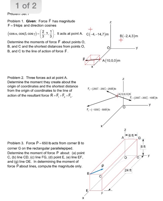1 of 2 Problem 1. Given: Force F has magnitude F =9 | Chegg.com