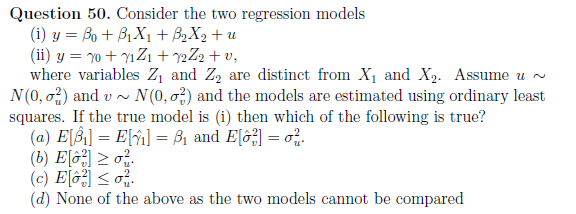 Solved Consider the two regression models (i) y = beta_0 + | Chegg.com