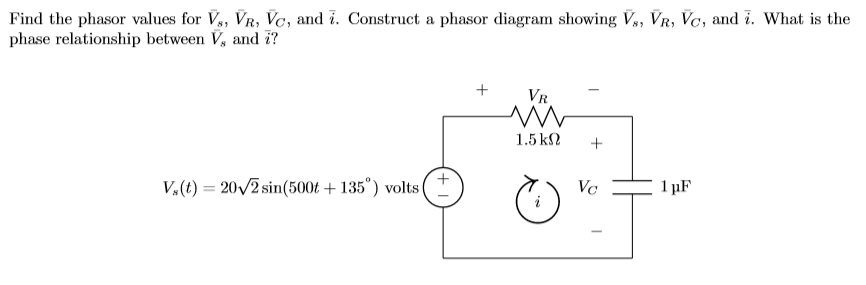 Solved Find the phasor values for ¯ Vs, ¯ VR, ¯ VC, and ¯ i. | Chegg.com