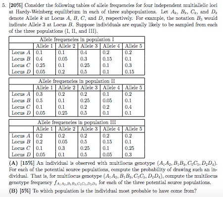Solved Consider the following tables of allele frequencies | Chegg.com