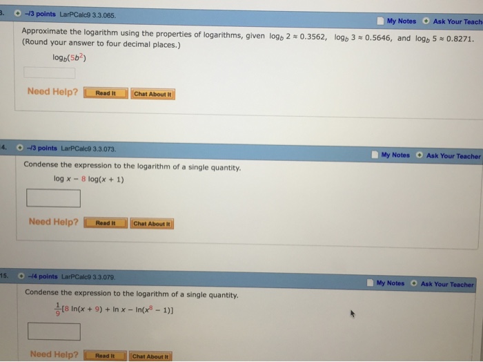 Solved Approximate the Logarithm using the properties of | Chegg.com