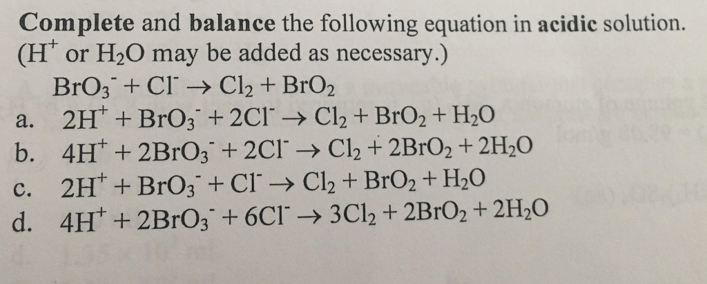 Solved Complete and balance the following equation in acidic | Chegg.com